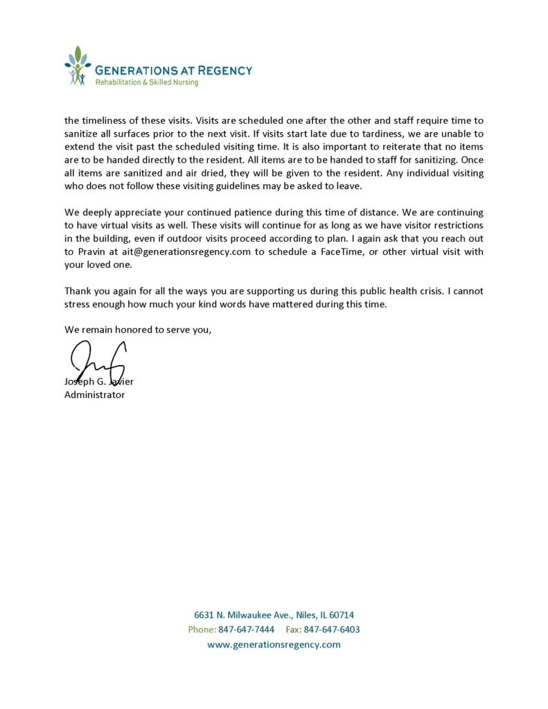 Letter from Administrator